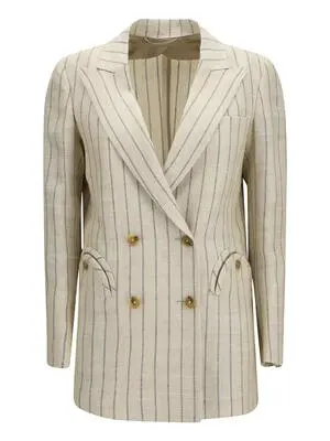 BLAZÉ MILANO Serene Tea Pinstripe Double-breasted Blazer - Cream