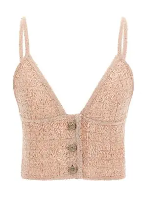 Alessandra Rich Sequin Appliqué Knitted Wool Blend Crop Top - Pink