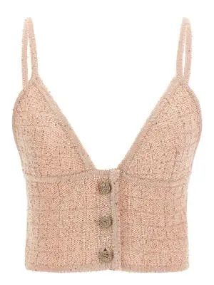 Alessandra Rich Sequin Appliqué Knitted Wool Blend Crop Top - Pink