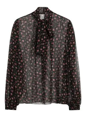 Dolce & Gabbana Chiffon Blouse With Small Rose Print - Black