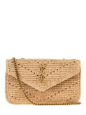 Saint Laurent SAINT LAURENT Raffia Mini Loulou Shoulder Bag Brown