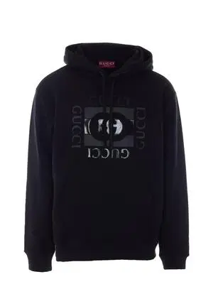 Gucci Incrocio Gg Print Logo Hoodie - Black