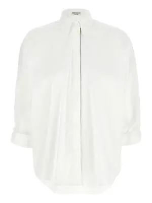 Brunello Cucinelli Monile Embellished Stretch Cotton Poplin Shirt - White