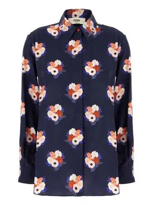 Fendi Floral Print Silk Long Sleeve Shirt - Multicolor