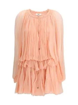 Chloé Mini Dress With Cape In Silk Muslin - Pink