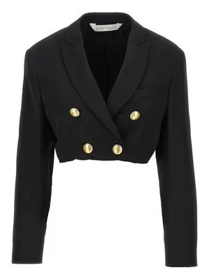 Palm Angels Wool Blend Cropped Blazer - Black