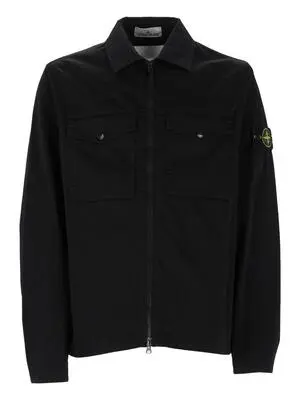 Stone Island Overshirt Con Zip E Tasche Sul Petto - Black