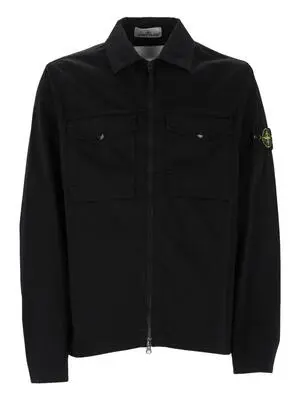 Stone Island Overshirt Con Zip E Tasche Sul Petto - Black