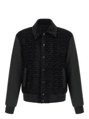 Balmain Monogram Velvet Bomber Jacket - Black