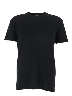 TOM FORD T-shirt With Logo Embroidery On The Front And Perforated Design In Cotton - Black