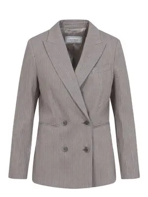 Peserico Pinstriped Linen Double-breasted Jacket - Brown