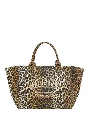 GANNI Leopard Print Extra Large Tote - Multicolor