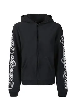 Balenciaga Cotton Logo Hooded Zip-fastening Sweatshirt - Black