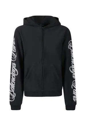 Balenciaga Cotton Logo Hooded Zip-fastening Sweatshirt - Black