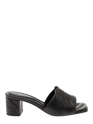 Alexander McQueen Black Slip-on Sandals With Embossed Logo In Padded Leather - Multicolor