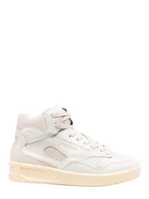 JIL SANDER Beige High-top Sneakers With Leather Inserts And Embossed Logo In Canvas - Multicolor