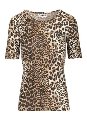 GANNI Animal Print Ribbed T-shirt - Multicolor