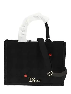 Dior Medium Booktote Raffia Cannage With Lady - Black