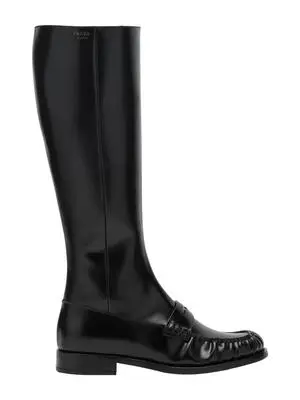 Prada Glossy Leather Penny Boots - Black