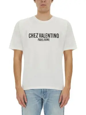 Valentino Garavani Cotton T-shirt With Chez Print - White