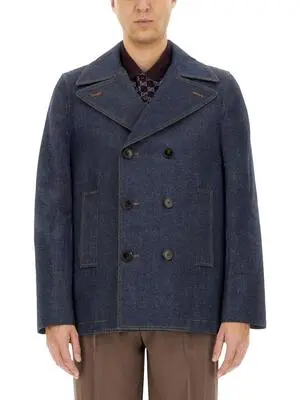 Gucci Cotton Denim Double Breasted Jacket - Blue