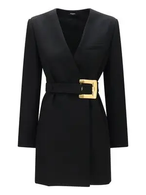 Balmain Grain De Poudre Belted Blazer - Black
