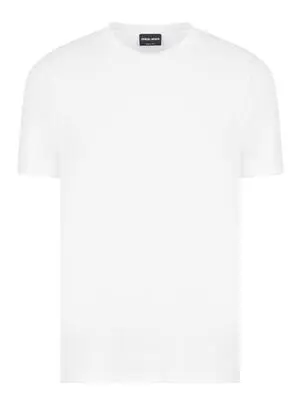 Giorgio Armani Crewneck Short Sleeved Sweater In Stretch Viscose Jersey - White