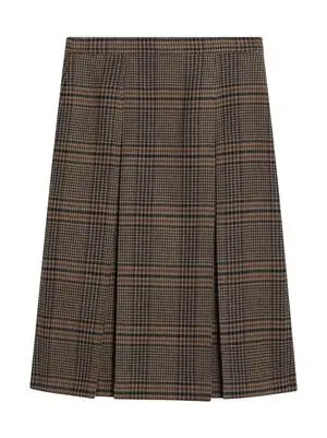 Saint Laurent Prince Of Wales Wool Midi Skirt - Brown