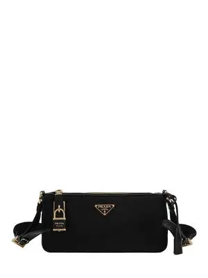 Prada Re-nylon And Leather Shoulder Bag With Padlock - Black