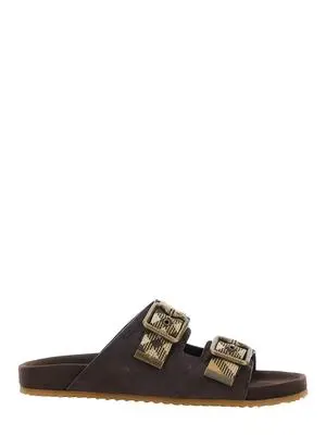 Burberry Leather Blend Sandals With Check Motif - Multicolor