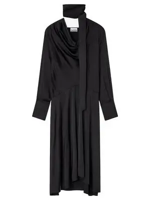 GANNI Midi Dress With Scarf - Black