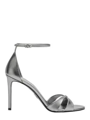 Prada Metallic Leather Heeled Sandals - Silver