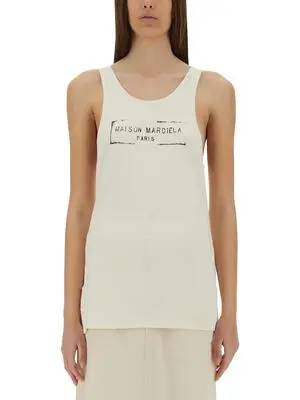 MAISON MARGIELA Logo Print Tank Top - Cream