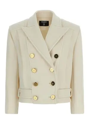 Balmain Double-breasted Wool Blend Coat - White