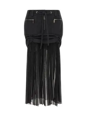 Dolce & Gabbana Twill And Chiffon Skirt - Black