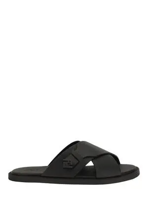 Fendi Leather Slide Sandals - Black