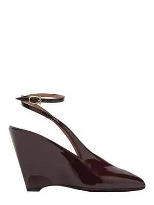FERRAGAMO Peep Toe Wedge Sandals In Bordeaux - Silver