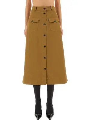 Saint Laurent Cotton Midi Skirt With Button Detailing - Cream