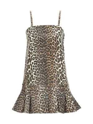 GANNI Leopard Print Denim Mini Dress - Multicolor