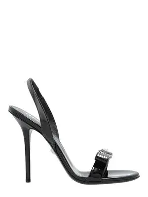 Versace Leather Sandals With Medusa Bow - Black