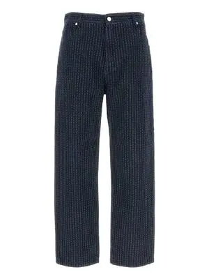 Fendi Embroidered Stretch Denim Jeans - Blue