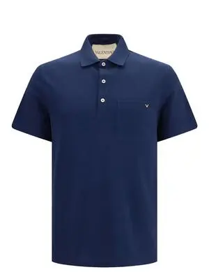 Valentino Garavani Cotton Piqué Polo With Vlogo - Blue