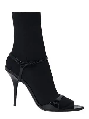 Balenciaga Avenue Sock Sandal In Patent Leather And Mesh - Black