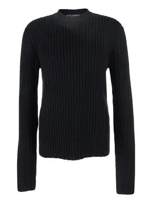Dolce & Gabbana Wool Ribbed Knit Crewneck Sweater - Multicolor