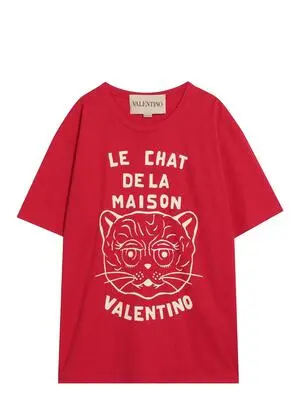 Valentino Garavani T-shirt With Le Chat De La Maison Print - Red