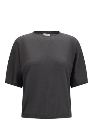 Brunello Cucinelli Short-sleeve Cashmere And Silk Sweater - Gray