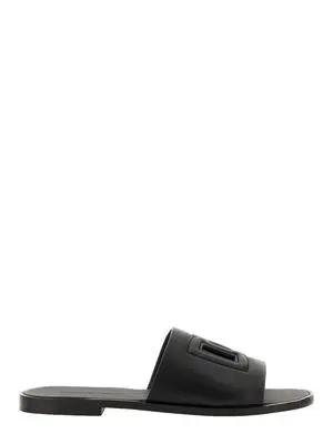 Dolce & Gabbana Logo Leather Sandals - Black