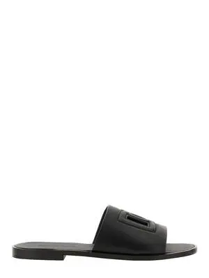 Dolce & Gabbana Logo Leather Sandals - Black