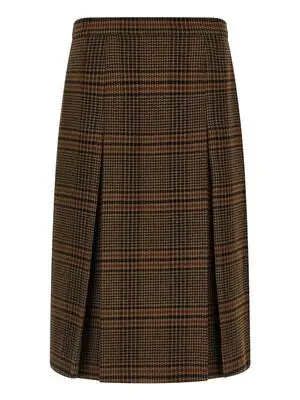 Saint Laurent Prince Of Wales Wool And Cashmere Midi Skirt - Brown