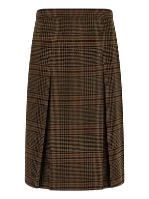 Saint Laurent Prince Of Wales Wool Midi Skirt - Brown